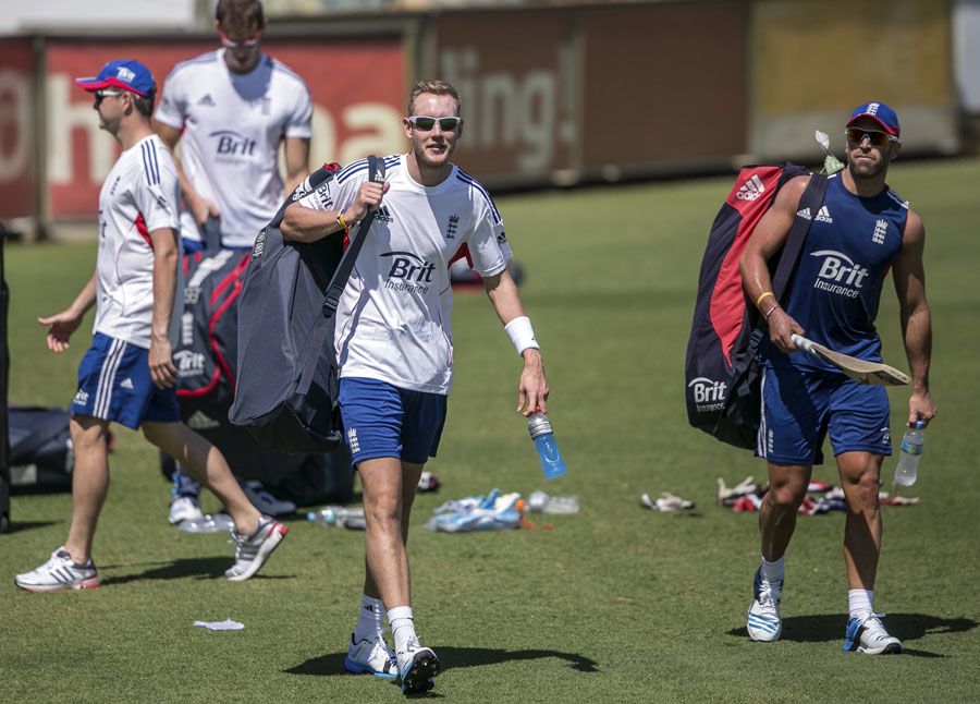 Stuart Broad and Matt Prior geared up for a training session ...