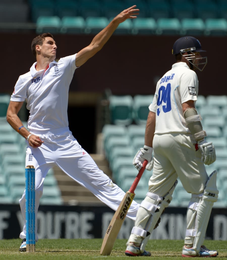 Steven Finn picked up wickets on the first day of the tour match ...