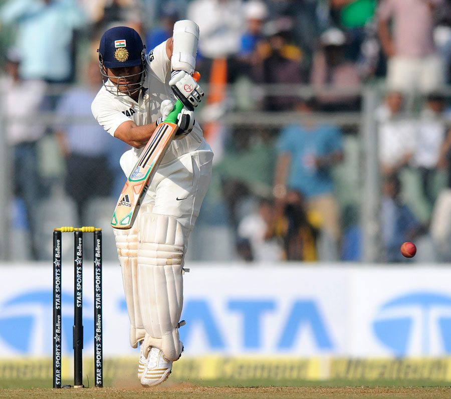 Sachin Tendulkar plays his trademark flick into the leg side ...