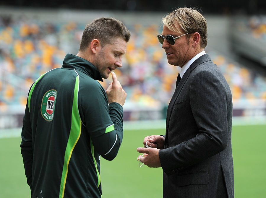 Michael Clarke chats with Shane Warne before play | ESPNcricinfo.com