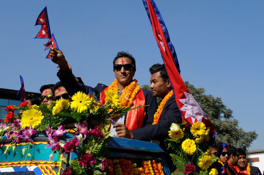 Paras Khadka waves to the fans | ESPNcricinfo.com