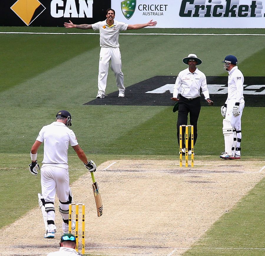 Mitchell Johnson gestures at Kevin Pietersen | ESPNcricinfo.com