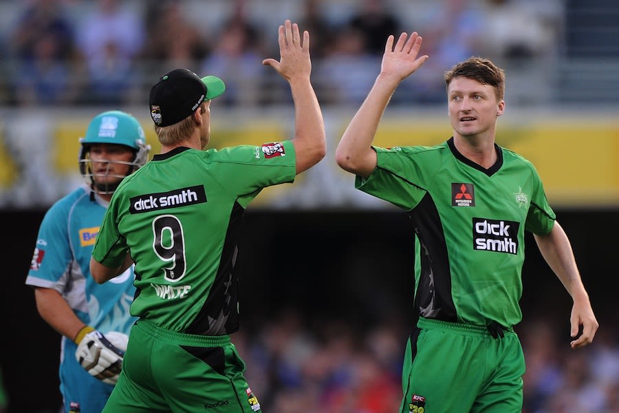 Jackson Bird gets a high-five from Cameron White after a wicket ...