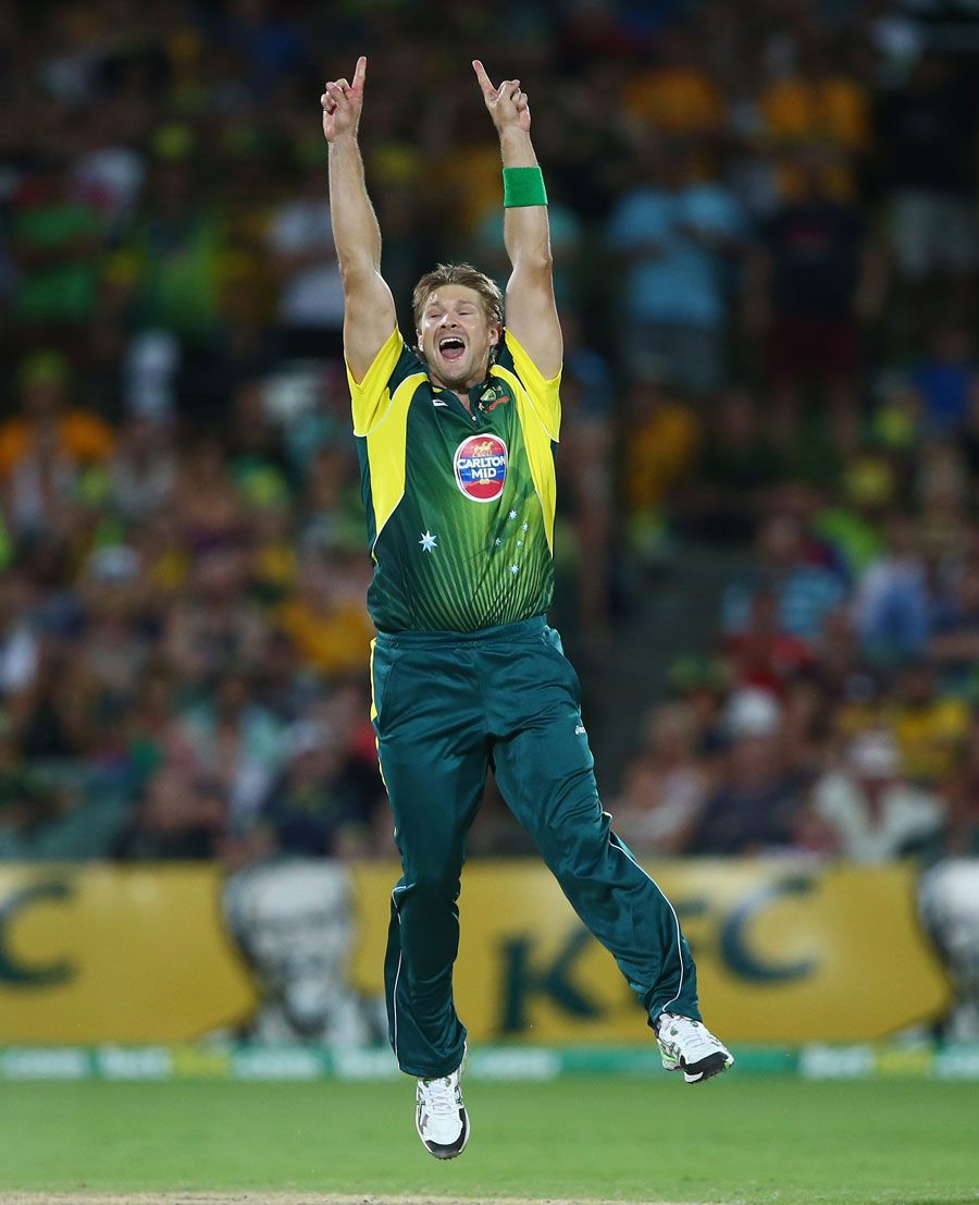 Shane Watson is overjoyed after picking up the final wicket ...