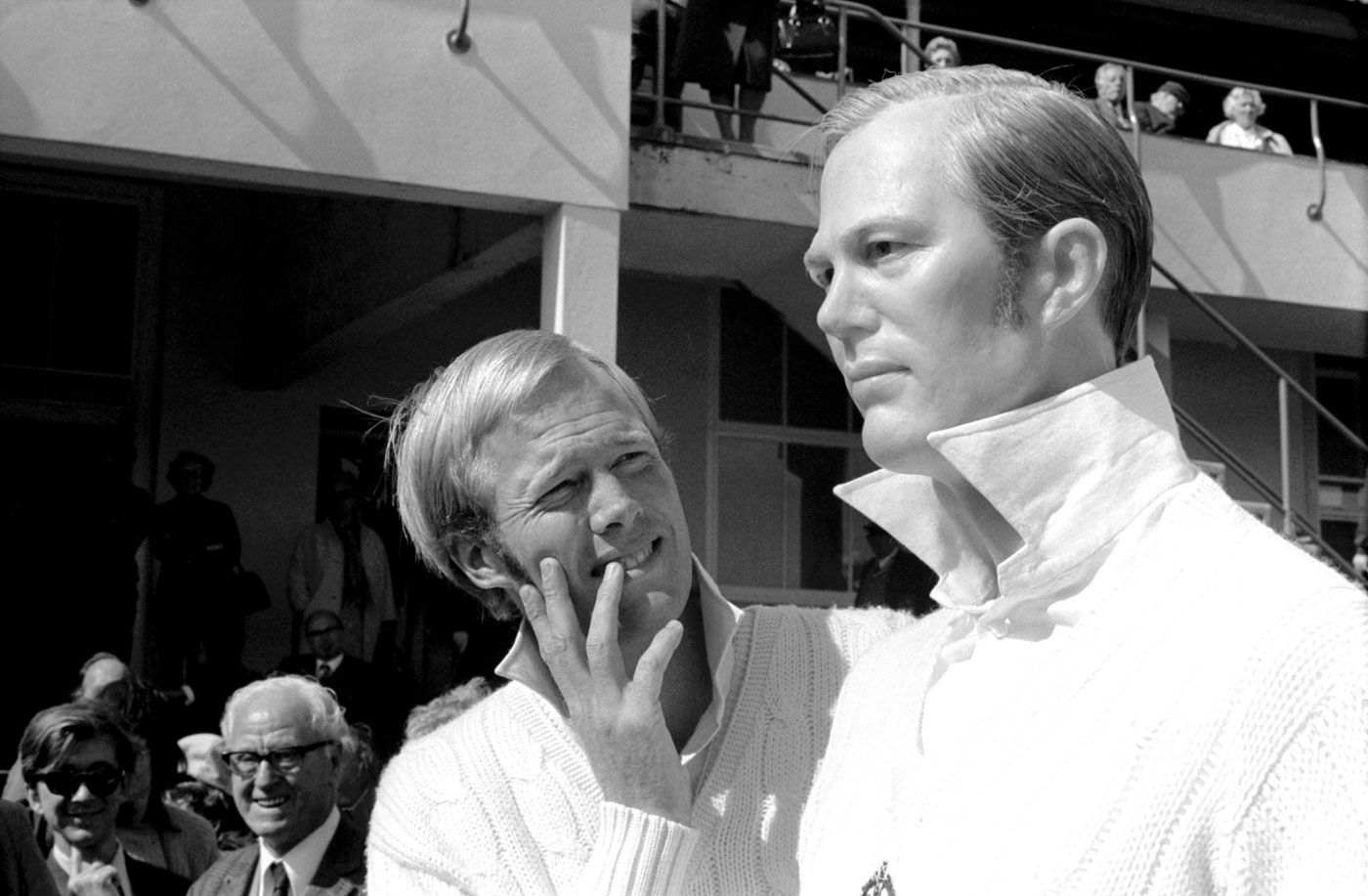 Tony Greig examines a waxwork of himself, made for inclusion in a ...