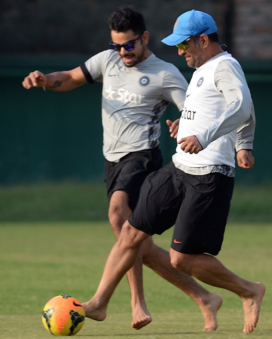Virat Kohli and MS Dhoni play bare feet football | ESPNcricinfo.com