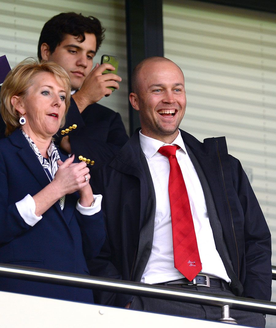All smiles: Jonathan Trott at an English Premier League match ...