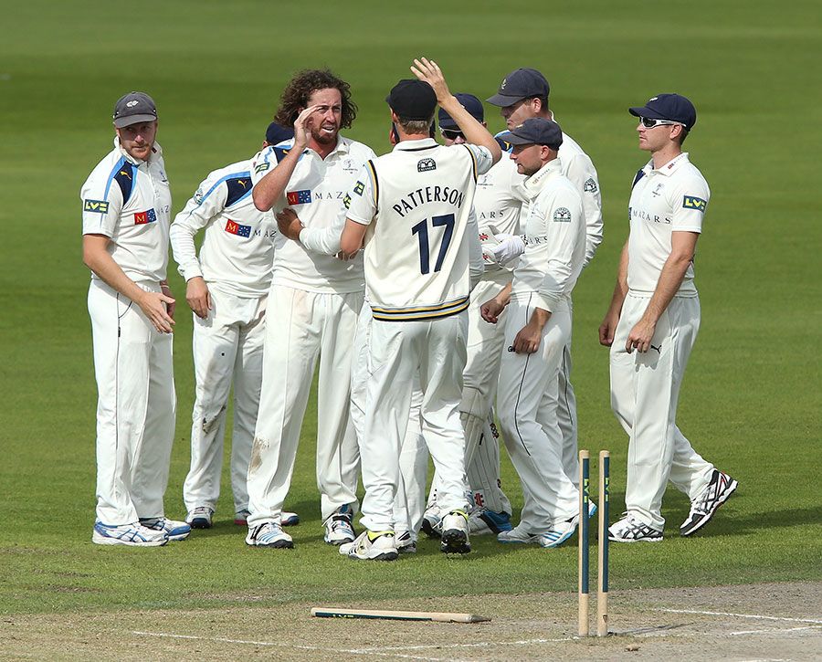 Ryan Sidebottom takes the high fives for knocking out Luis Reece's off ...