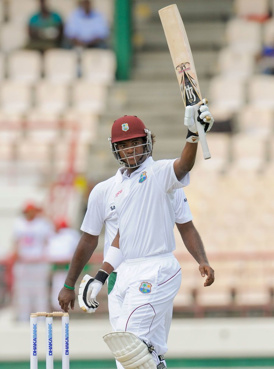 Leon Johnson acknowledges the crowd after scoring a maiden Test fifty ...