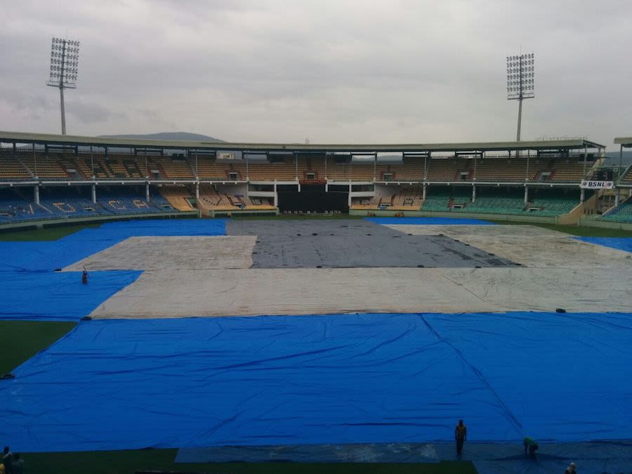 The ground at the ACA-VDCA Stadium is covered in anticipation of a ...