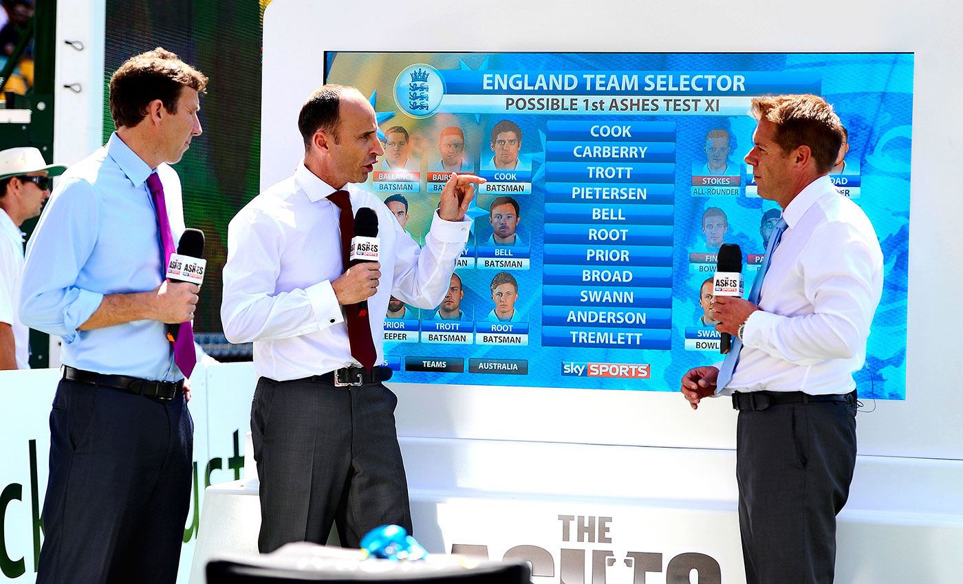 Michael Atherton, Nasser Hussain and Ian Ward at a Sky Sports analysis ...