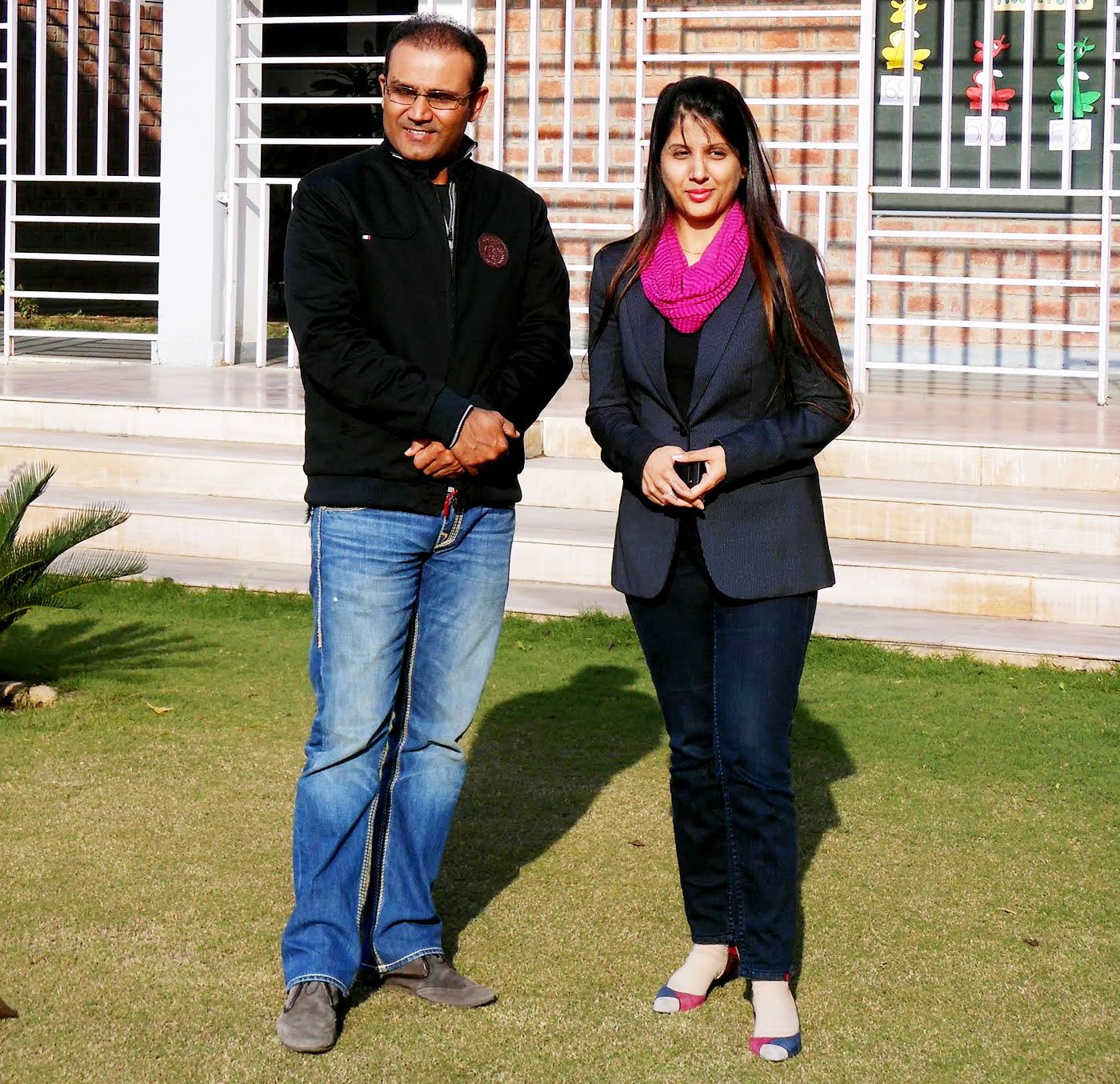 Virender Sehwag and his wife Aarti at the Sehwag International School ...