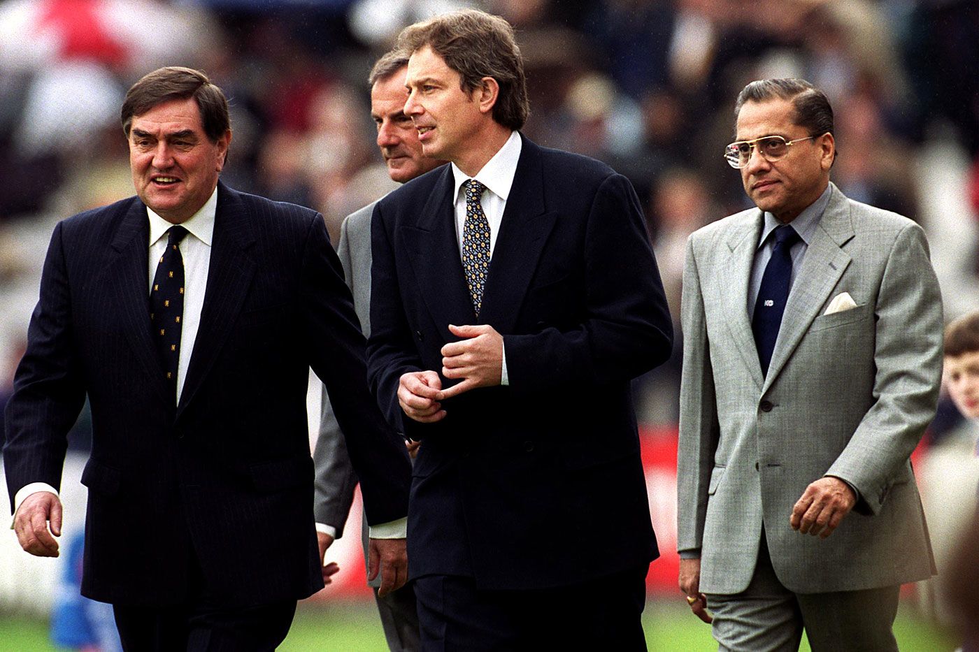 Tony Lewis, Tony Blair, Lord MacLaurin and Jagmohan Dalmiya at the 1999 ...