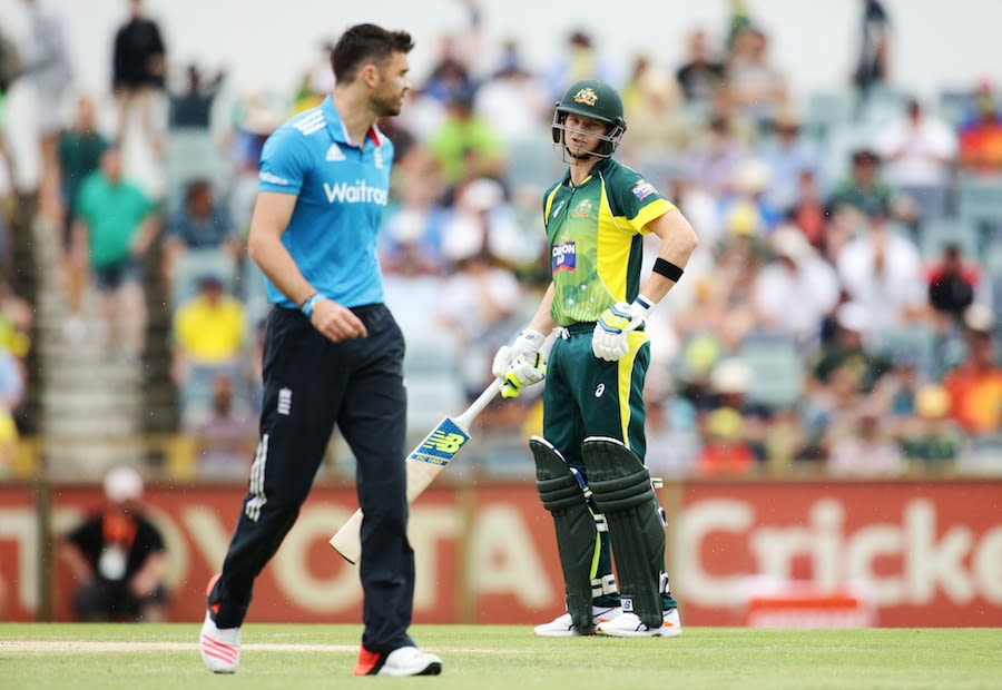 Steven Smith has a look at James Anderson | ESPNcricinfo.com