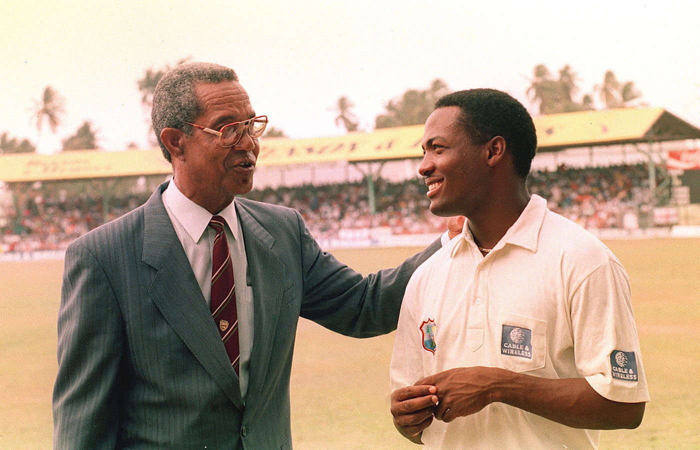 Garry Sobers with Brian Lara at Kensington Oval on the 40th anniversary ...