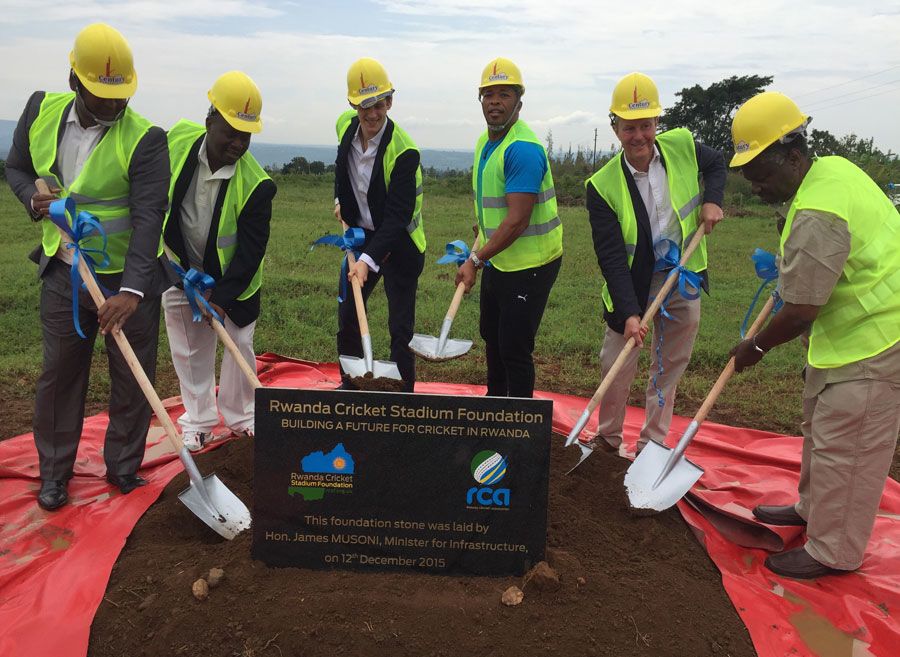 Makhaya Ntini lifts a spade at the ground-breaking ceremony that marked ...