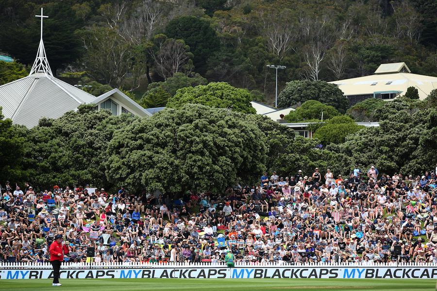 Fans pack the grass embankments at Basin Reserve for the first ODI ...