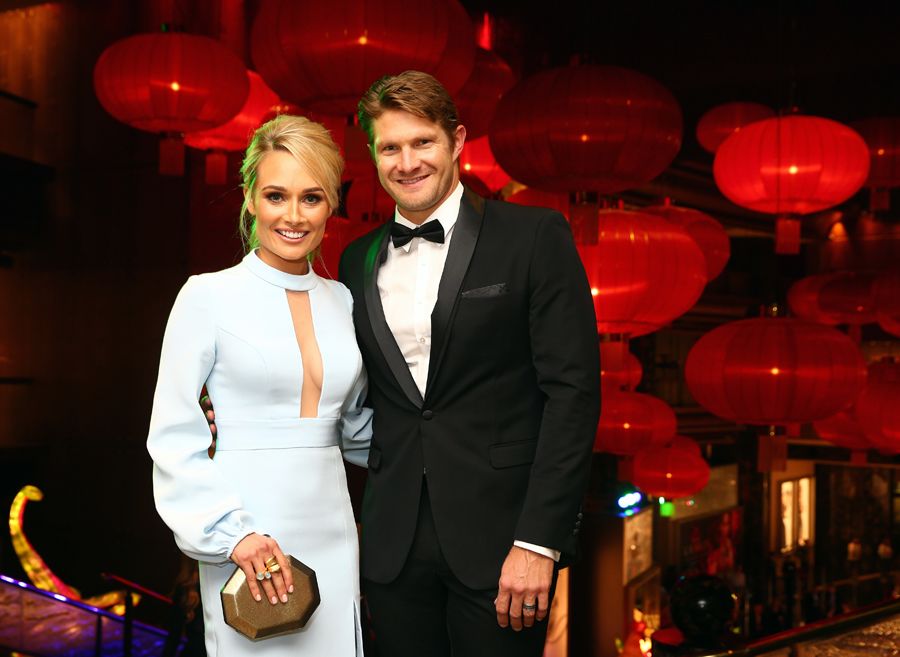 Shane Watson and wife Lee Watson at the Allan Border medal ceremony ...