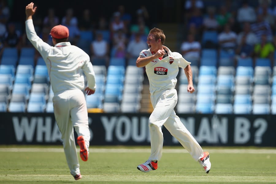 Joe Mennie celebrates a wicket | ESPNcricinfo.com