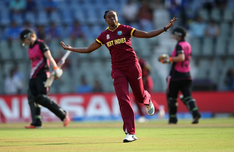 Shaquana Quintyne celebrates the scalp of Kate Perkins | ESPNcricinfo.com