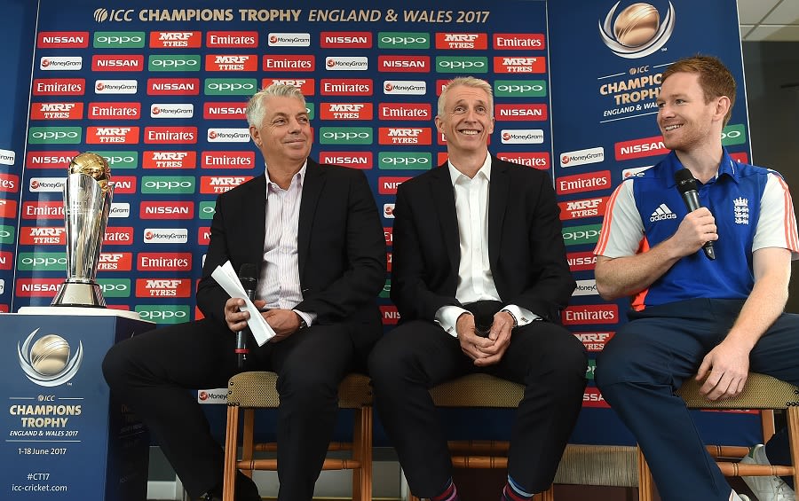 David Richardson, Steve Elworthy and Eoin Morgan address the media ...
