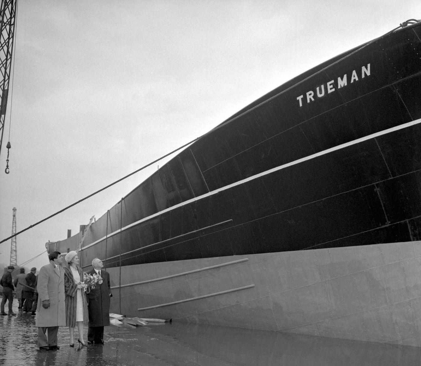 Fred Trueman and his wife look at the trawler Trueman after ...