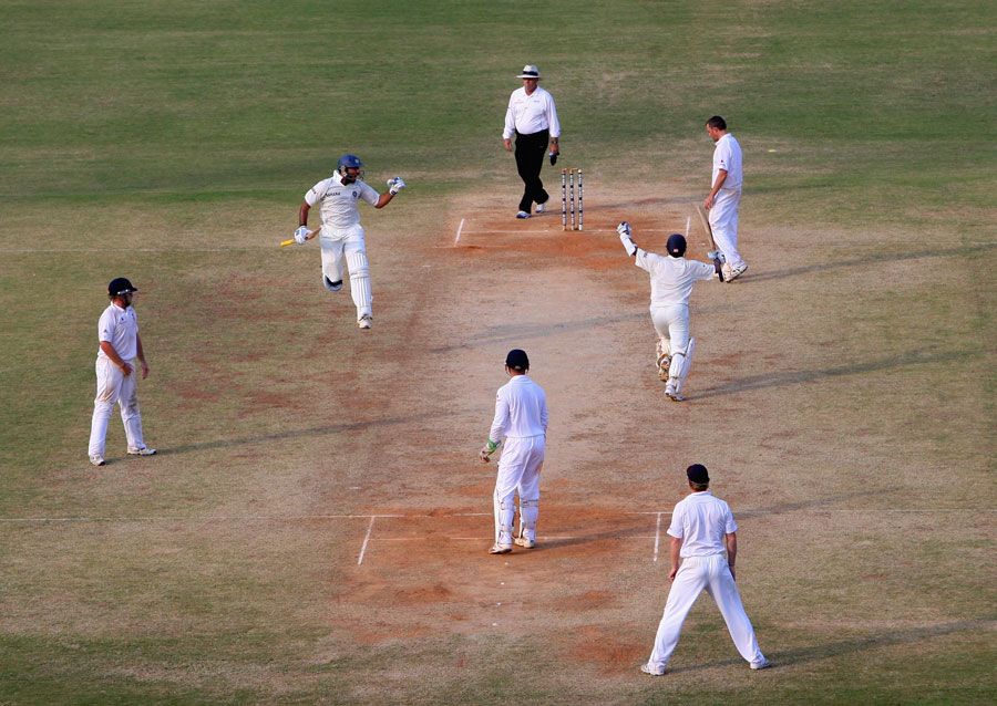 Indian batsmen celebrate as they bring up the victory | ESPNcricinfo.com