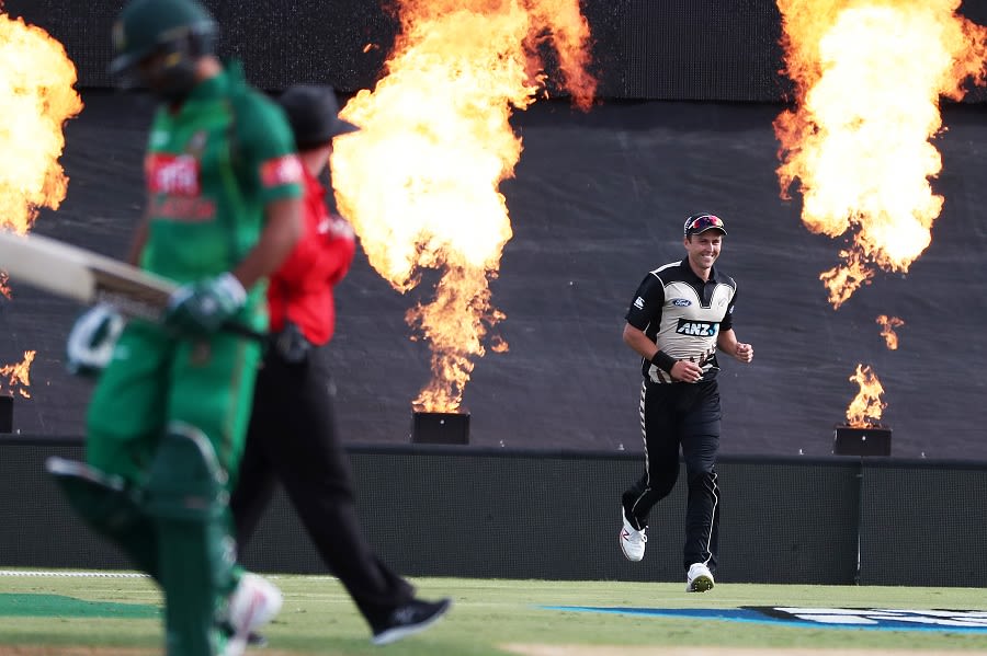 On fire: Trent Boult took three catches and kept the flame-throwers ...