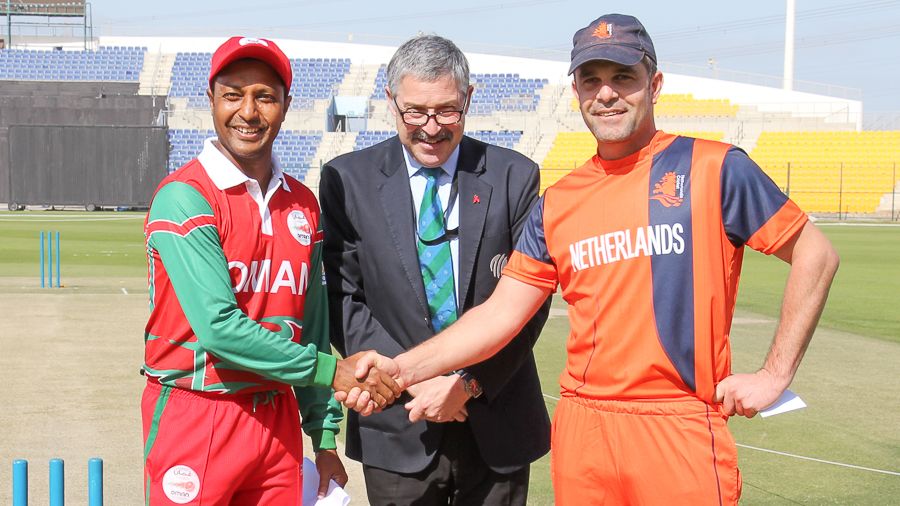 Oman's Sultan Ahmed and Netherlands' Peter Borren shake hands at the ...