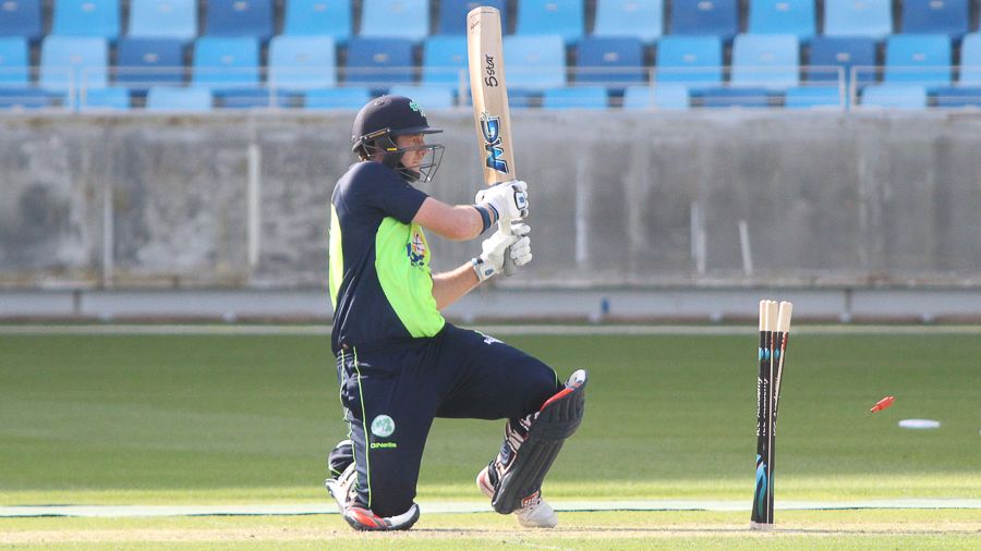 Greg Thompson is bowled behind his legs after attempting a scoop shot ...