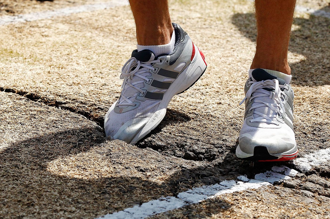 A player examines cracks in the WACA pitch | ESPNcricinfo.com