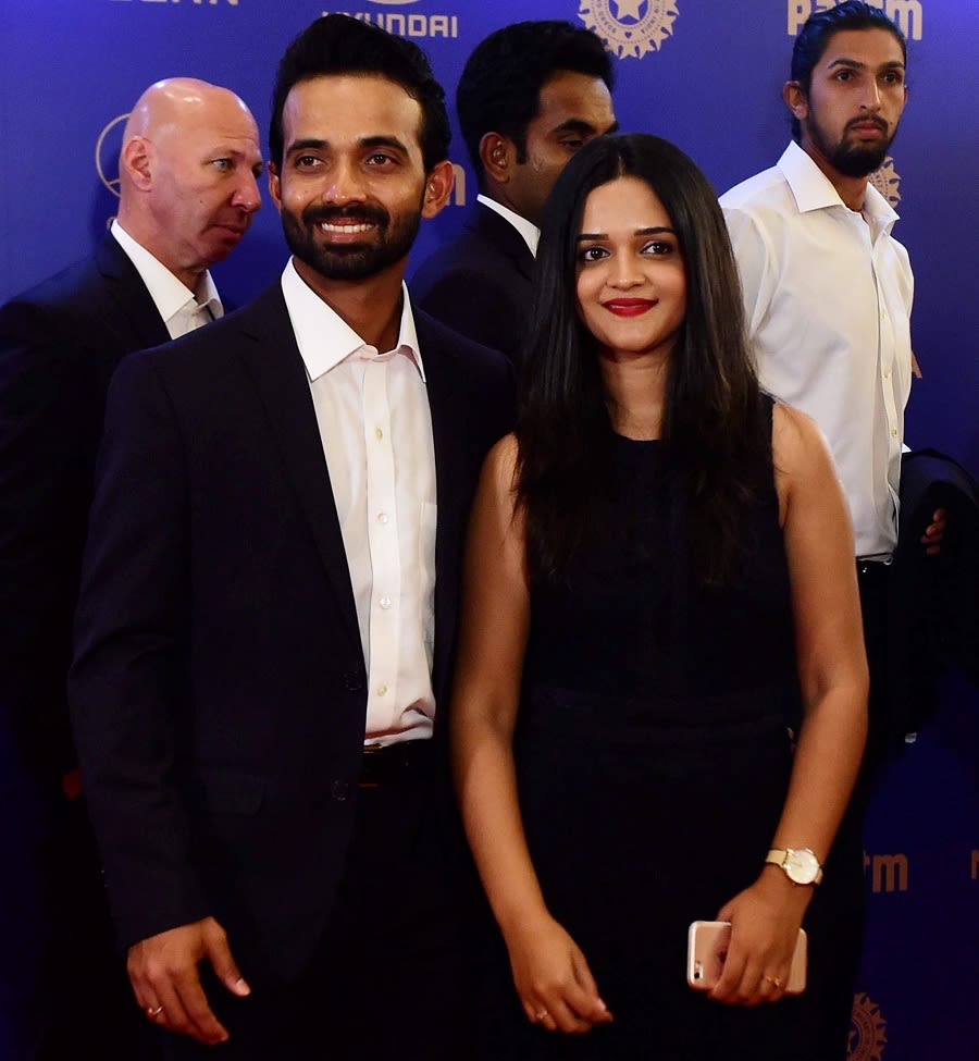 Ajinkya Rahane and his wife arrive at the BCCI Awards Function ...