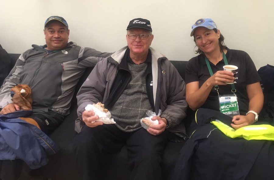 Geoff Clements, centre, has completed 50 years as a cricket cameraman ...