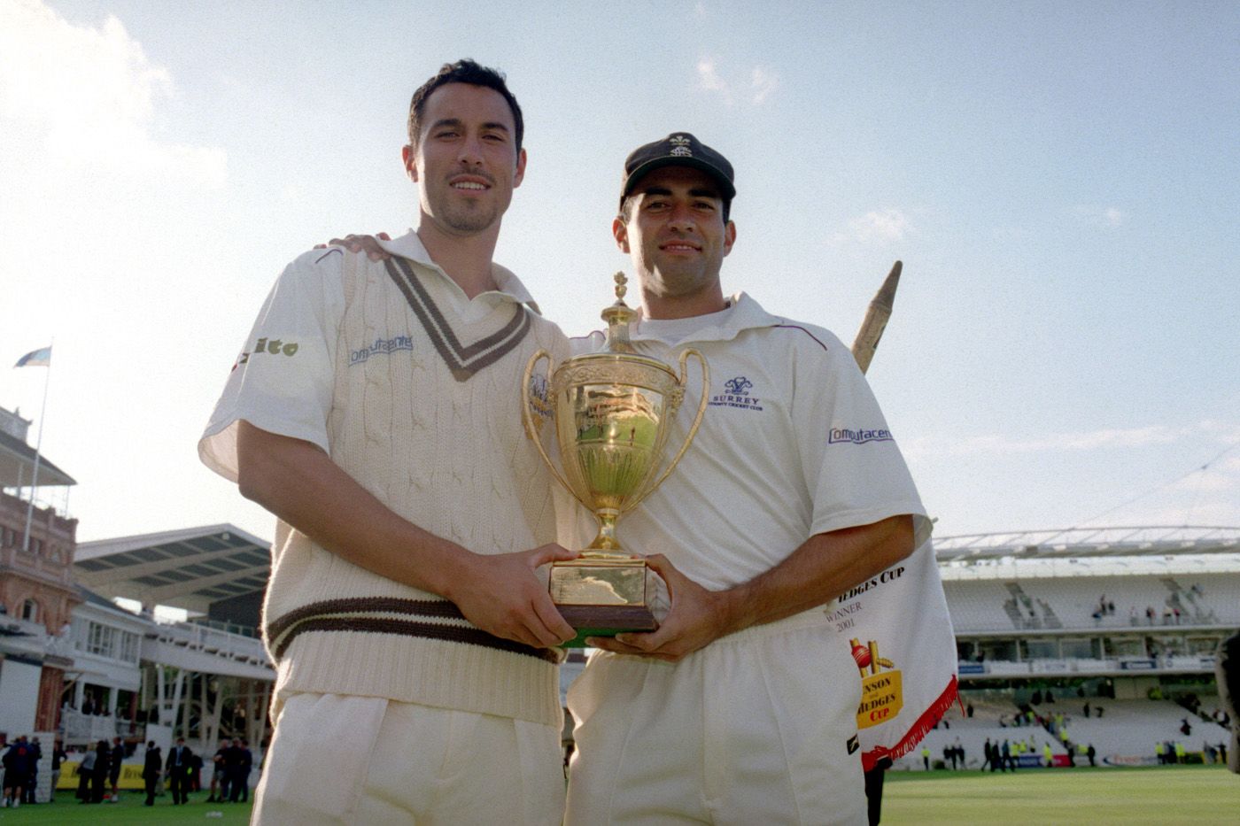 Adam and Ben Hollioake pose with the Benson and Hedges Cup ...