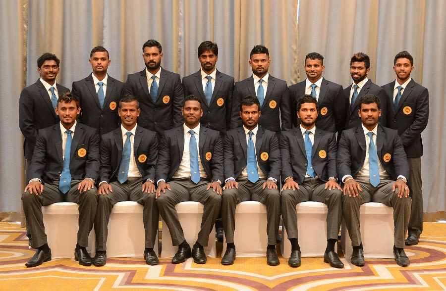 Sri Lanka's squad for the Champions Trophy in England pose for a team ...