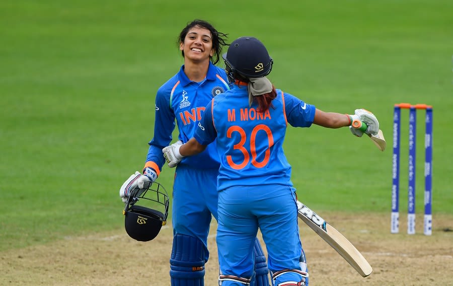 Smriti Madhana celebrates her century with Mona Meshram | ESPNcricinfo.com