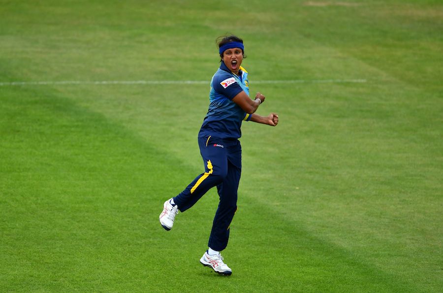 Sripali Weerakkody is pumped after breaking the opening stand ...