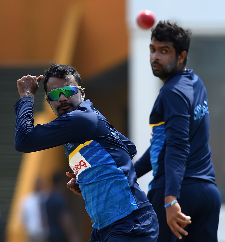Left-arm spinner Malinda Pushpakumara works on his bowling ...