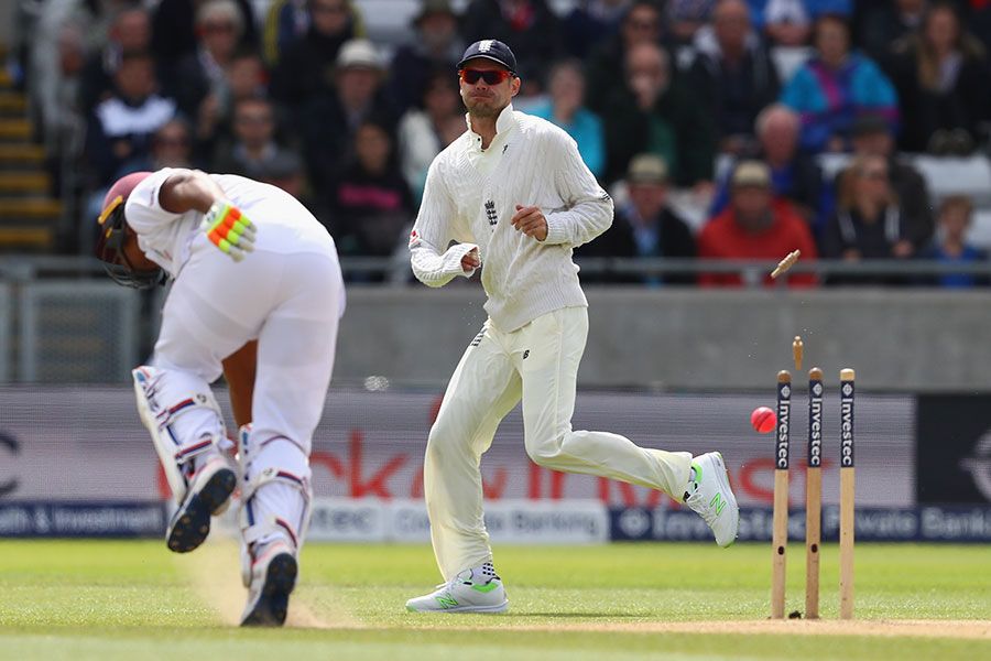 Kieran Powell was run out by a direct hit from James Anderson ...