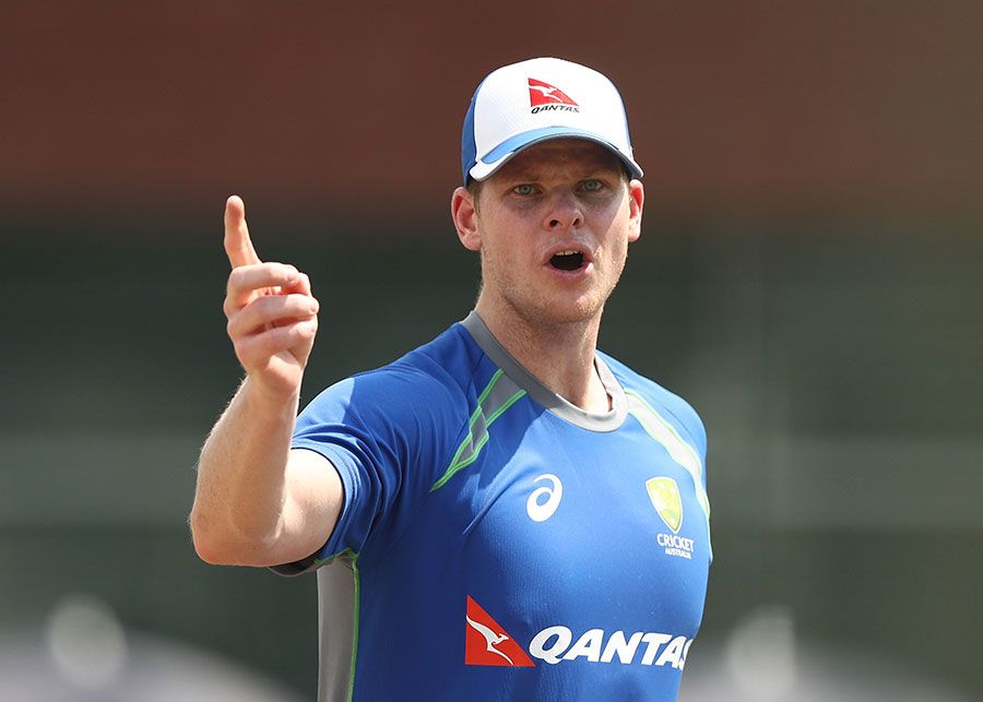 Steven Smith gestures during Australia's practice session ...