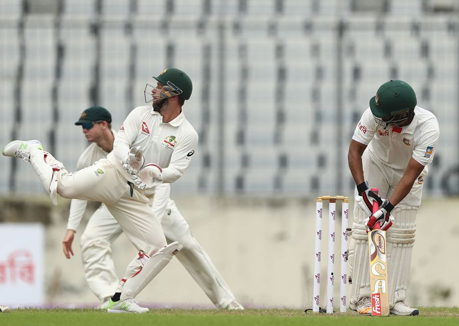 Matthew Wade sticks out his leg as the last line of defence ...