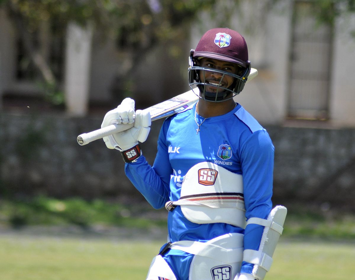 Shai Hope, all padded up at a practice session | ESPNcricinfo.com