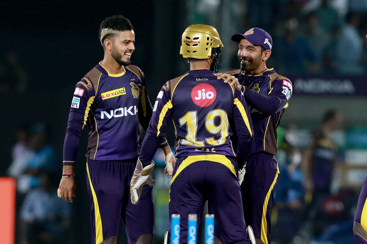 Nitish Rana and Robin Uthappa celebrate Ajinkya Rahane's wicket ...
