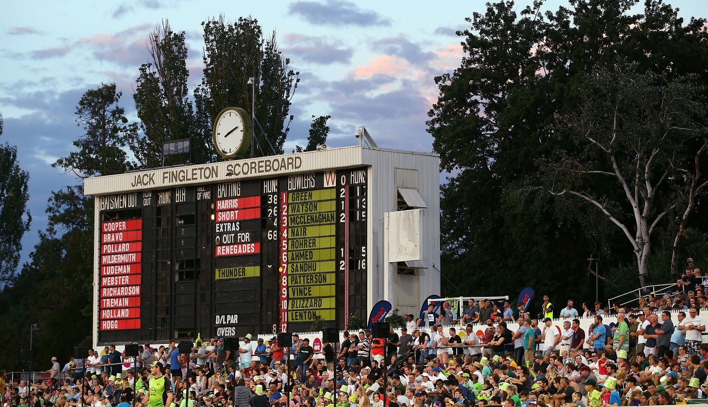 The facade of the Jack Fingleton Scoreboard moved to Canberra in 1983 ...