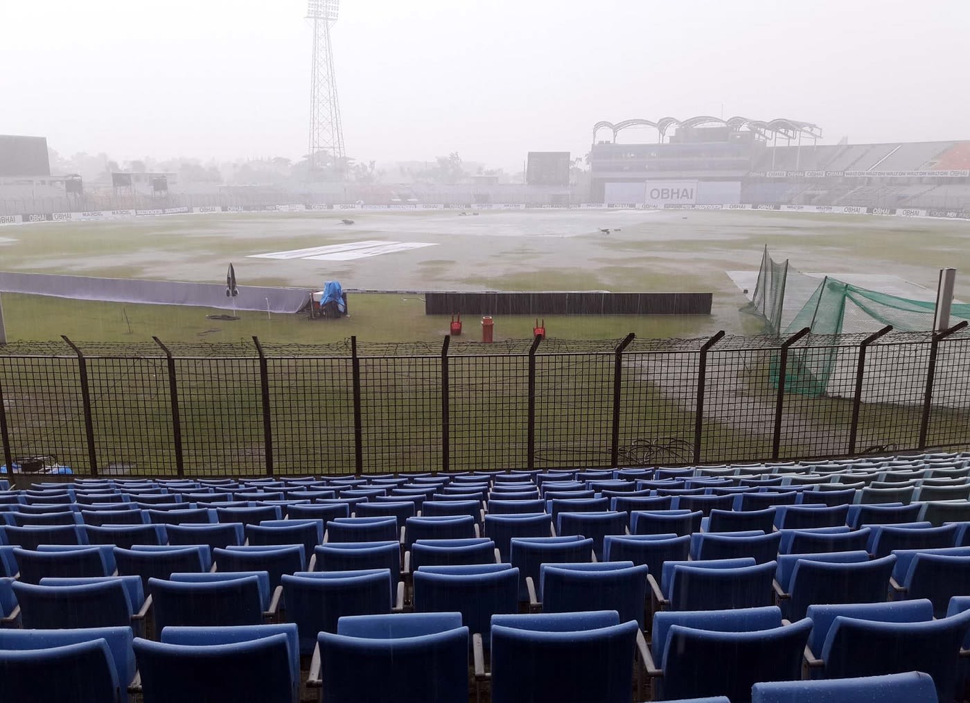 The waterlogged Zahur Ahmed Chowdhury Stadium on the fifth morning ...