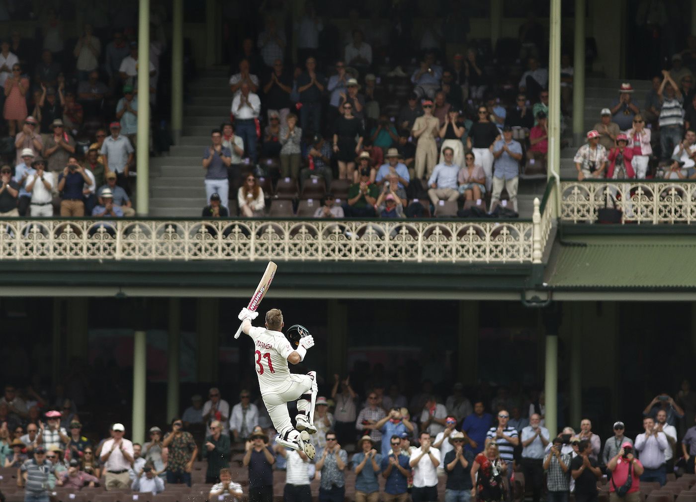 David Warner celebrated his century with a trademark leap ...