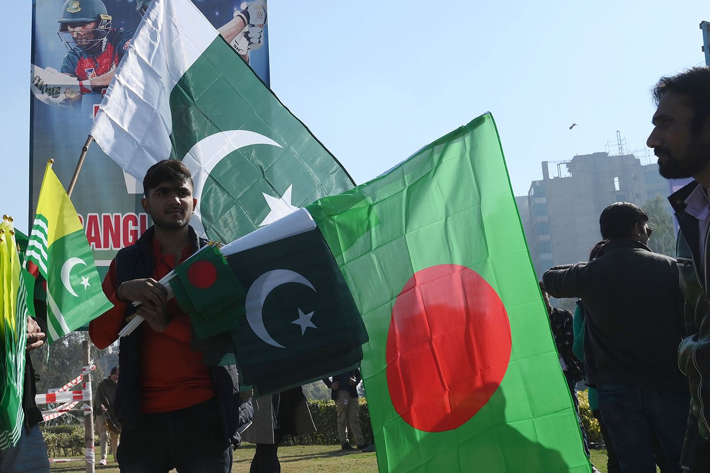 Pakistan and Bangladesh flags on sale outside Gadaffi Stadium ...
