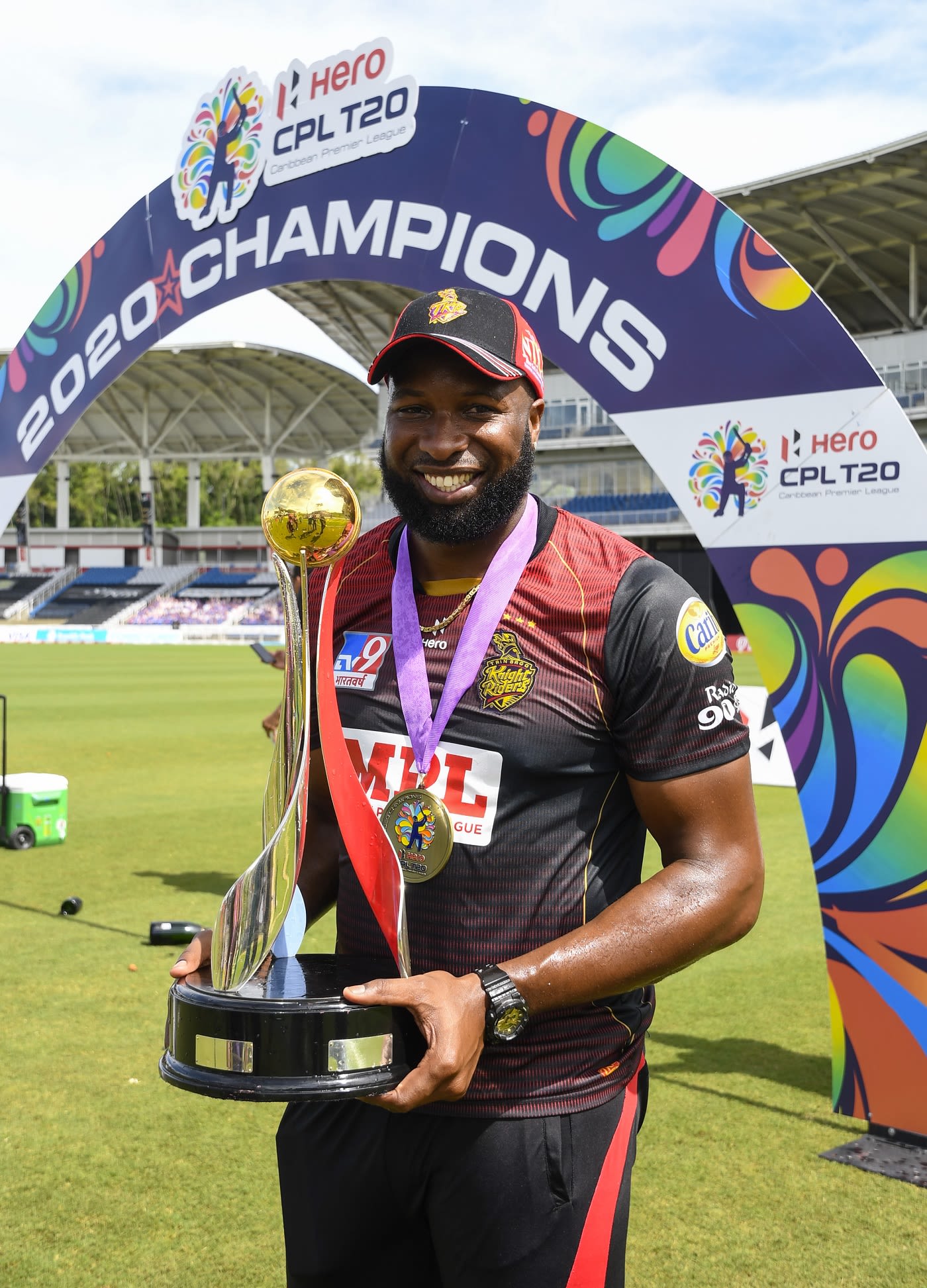 Kieron Pollard with the CPL 2020 trophy after leading Trinbago Knight ...