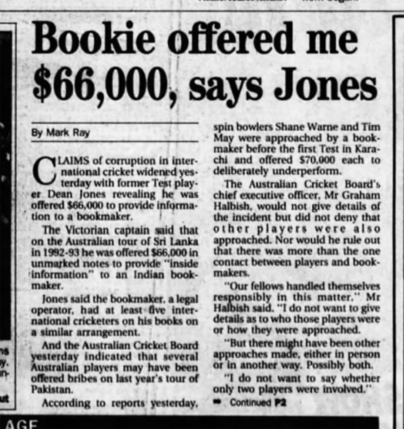 The frontpage story in The Sunday Age during February 1995 ...