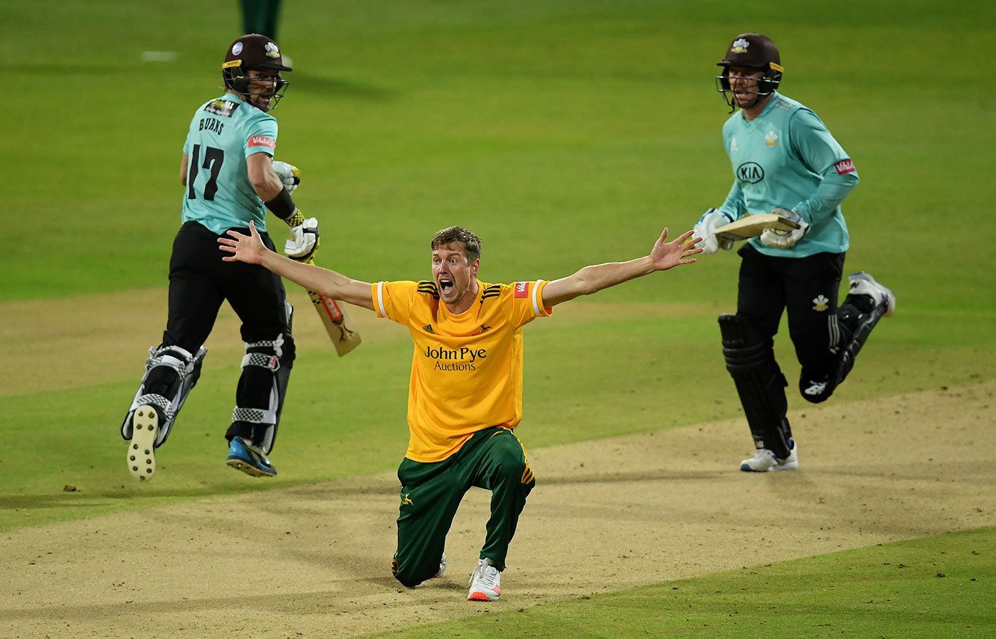 Jake Ball appeals successfully for the wicket of Jason Roy ...